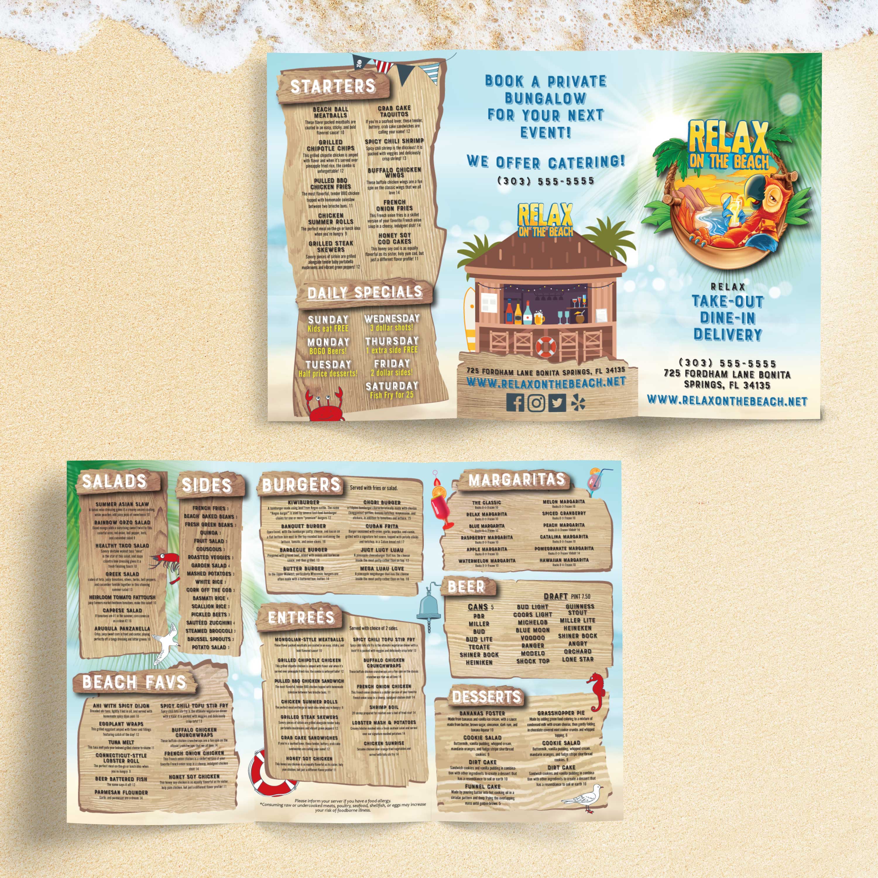 Beach Menu Template 11" x 17" Trifold