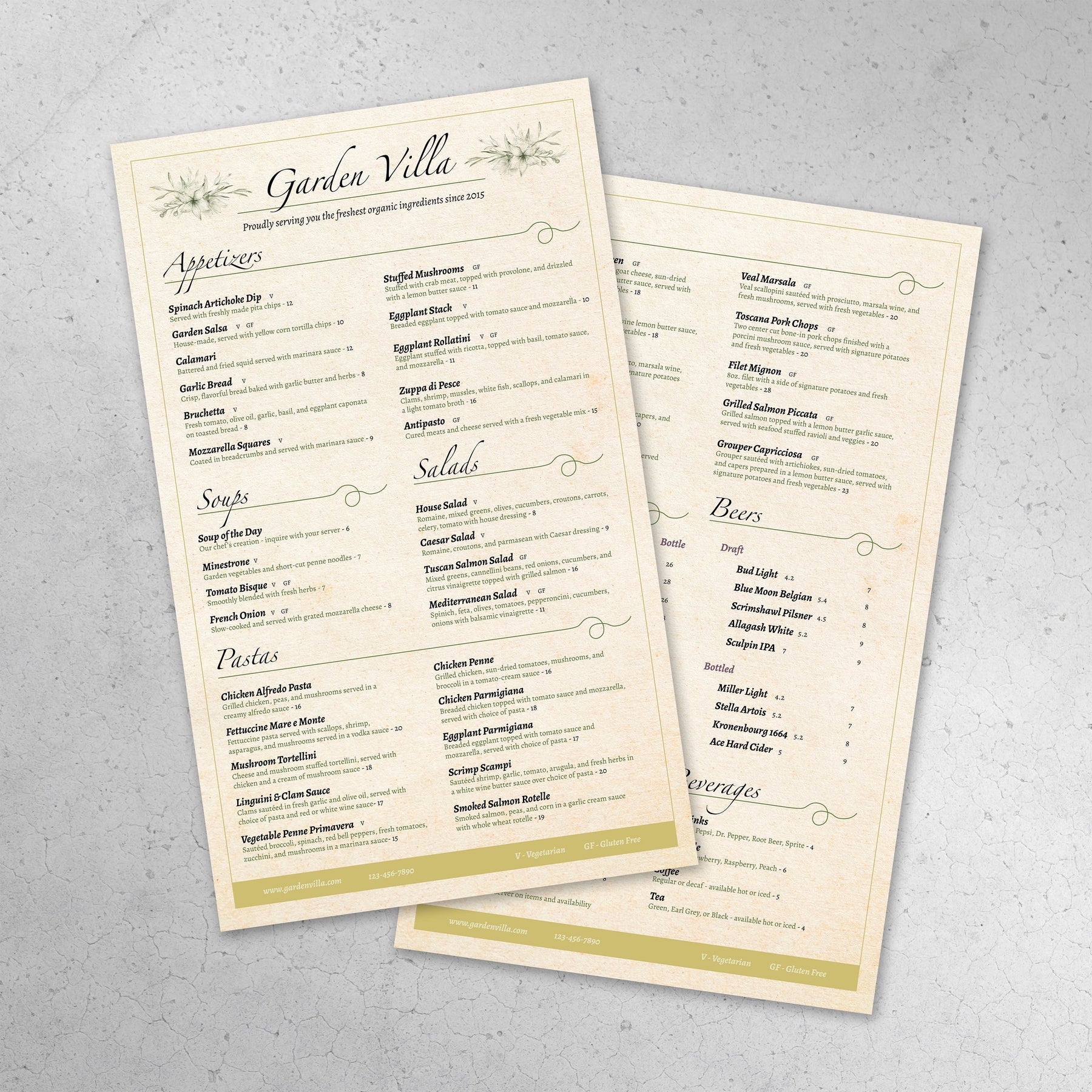8.5" x 14" Menu Templates