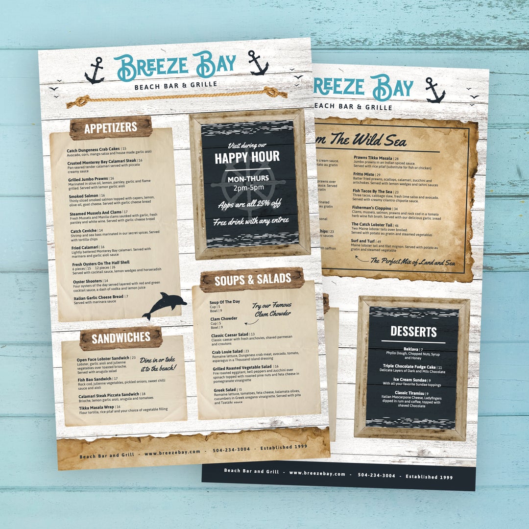 Beach Bar & Grille Free Menu Templates | TerraSlate Paper