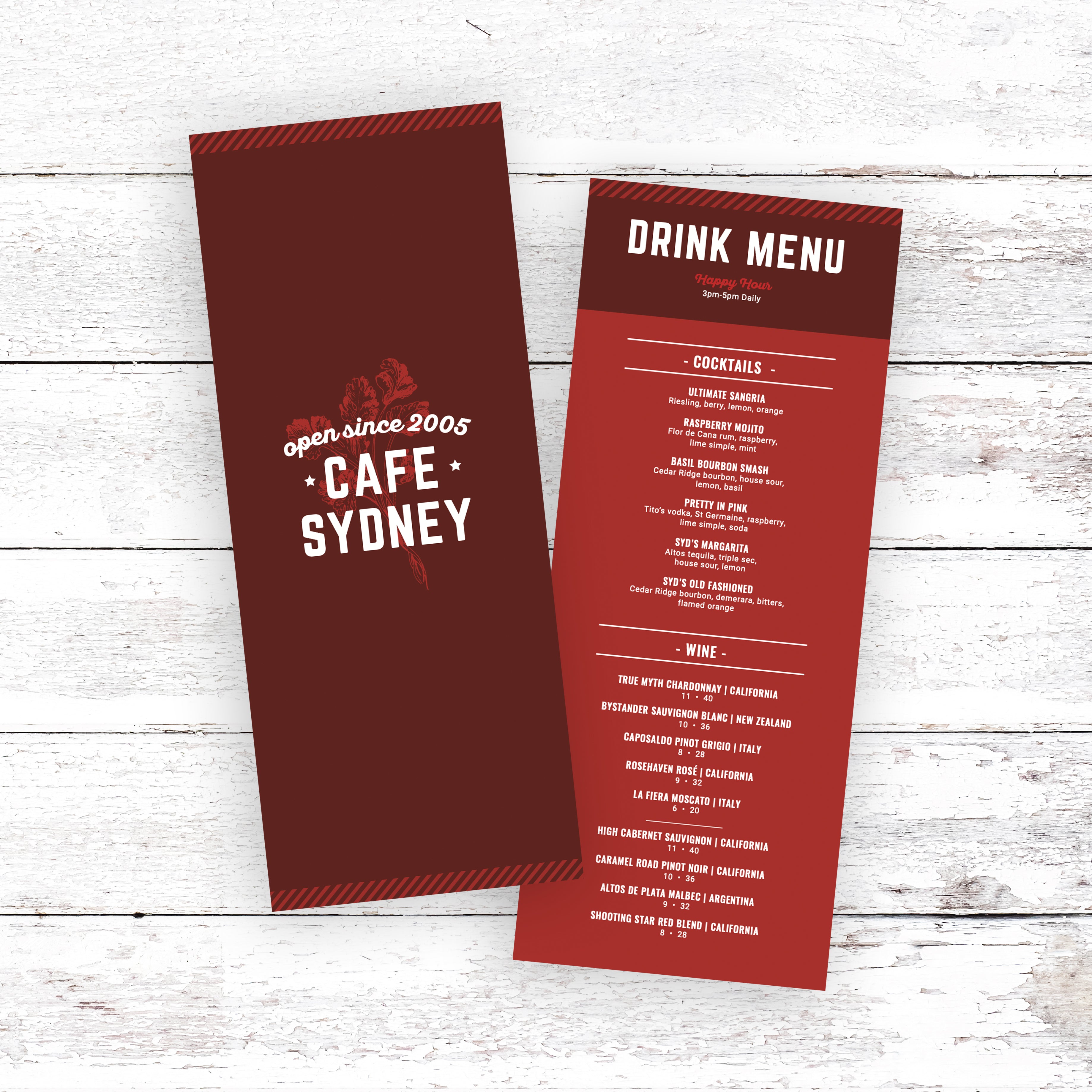 Cafe Menu Sheet