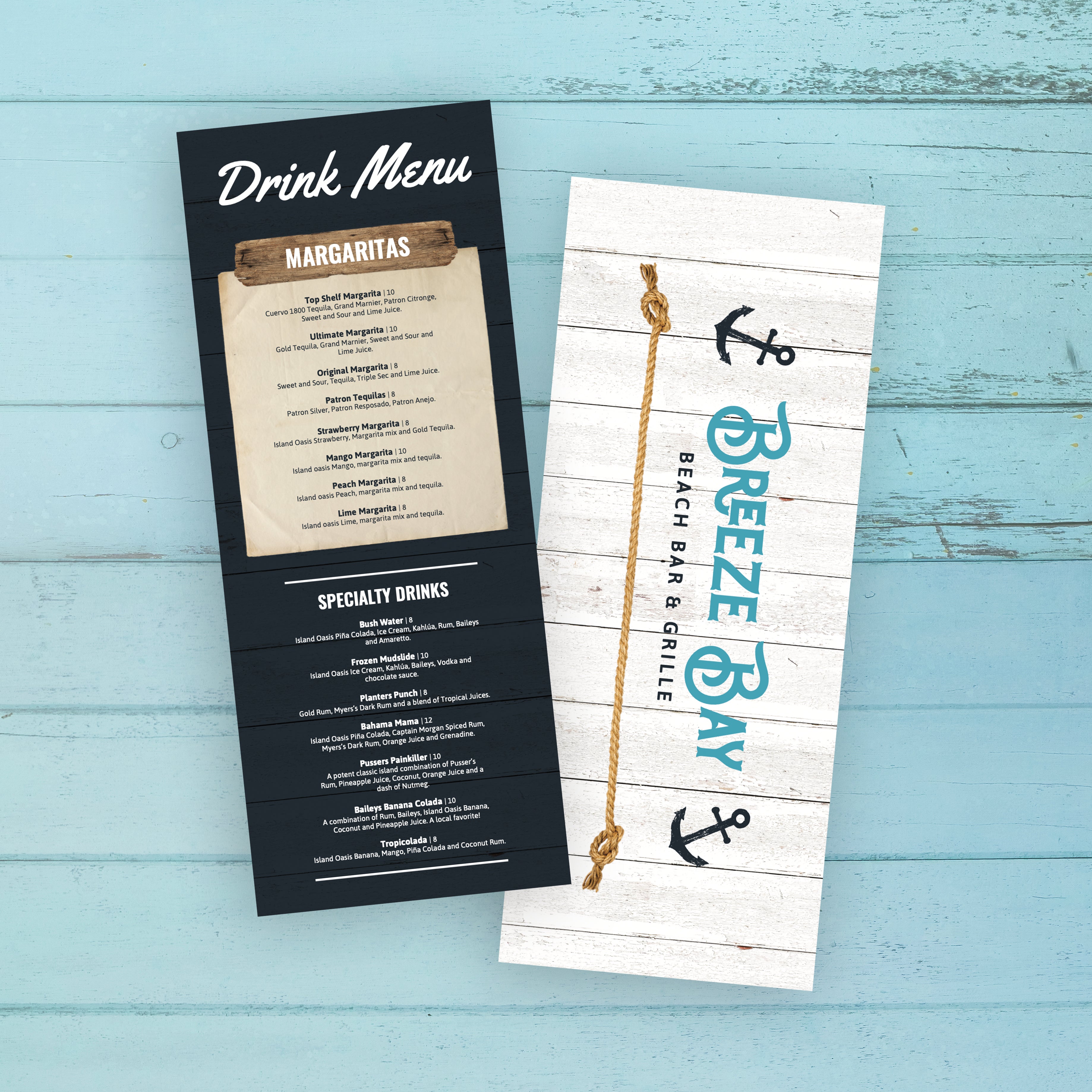 Beach Bar & Grille Menu Template 6" x 15"