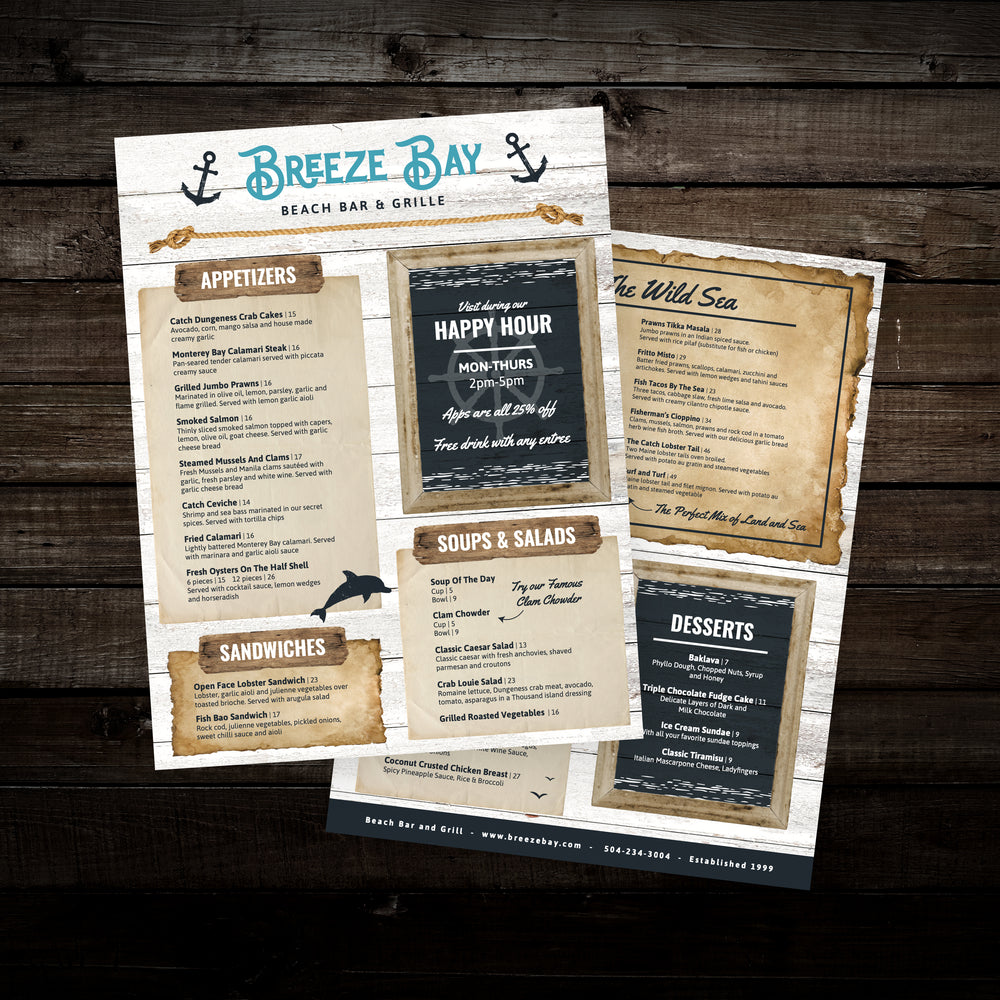 Beach Bar & Grille Menu Template 8.5" x 11"