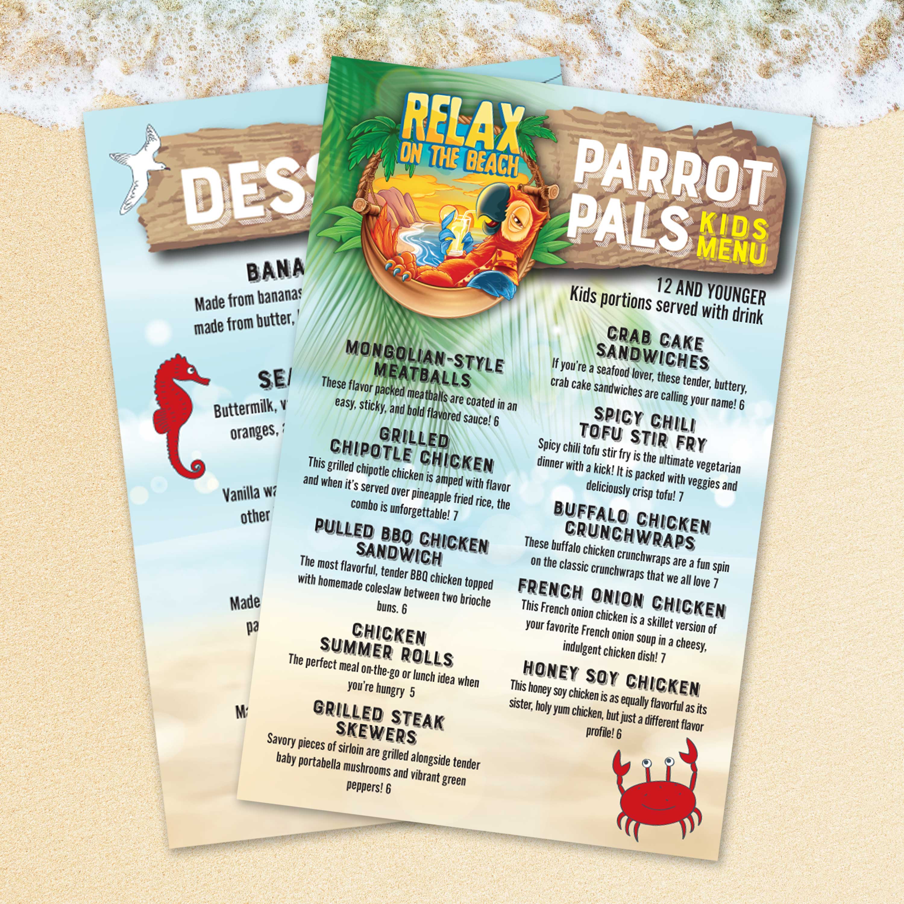 Beach Menu Template 5.5" x 8.5"