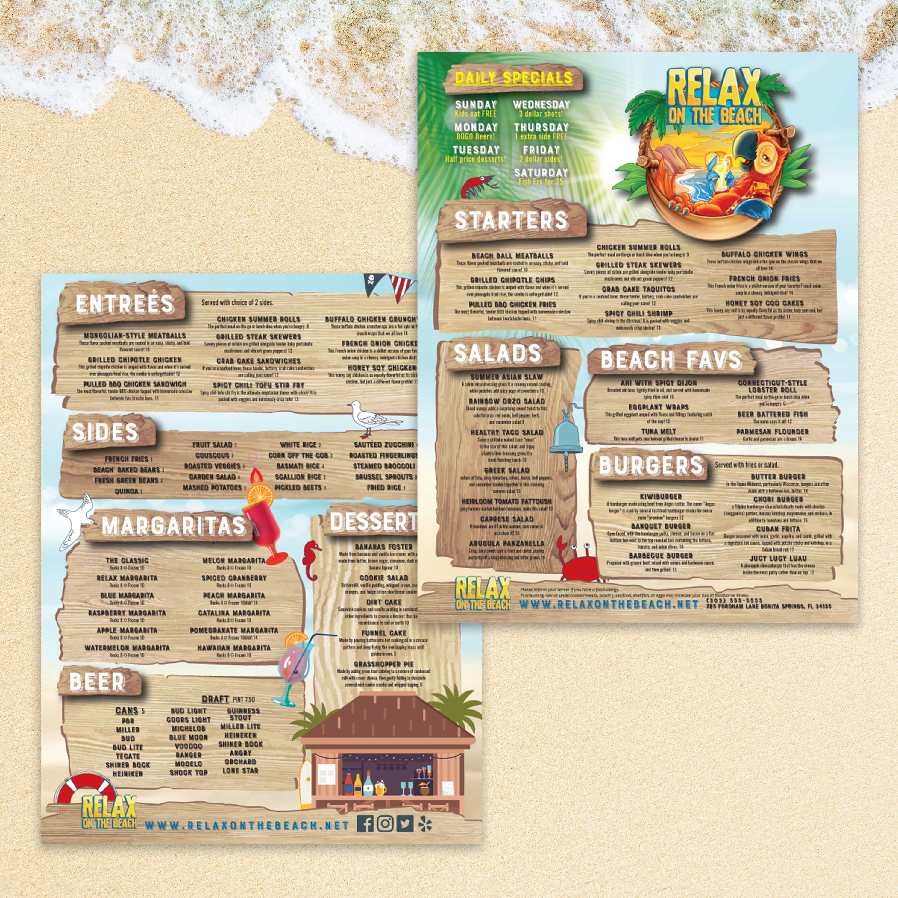 Beach Menu Template 8.5" x 11"