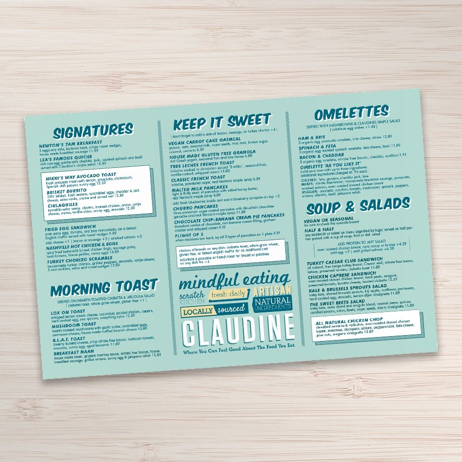 Waterproof Flat Table Menus 12" x 18"